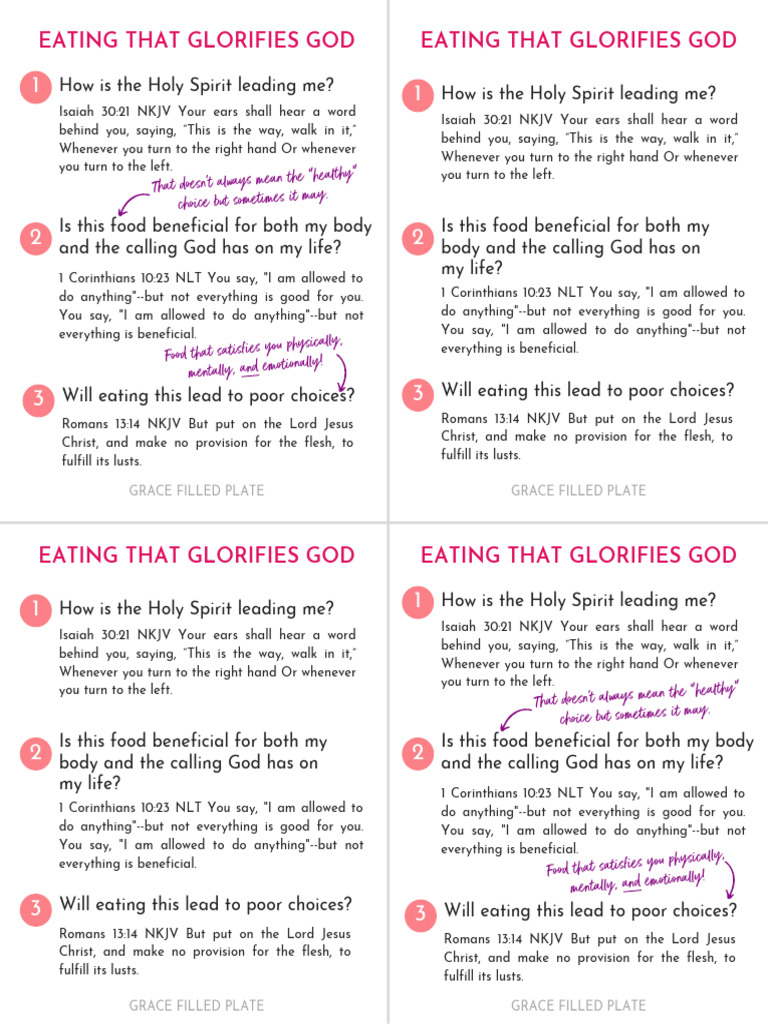 Eating That Glorifies God Checklist | PDF | Jesus | God In Christianity