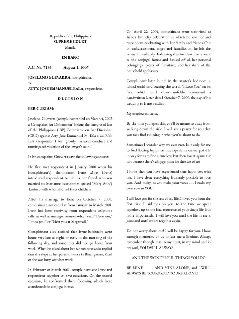 Supreme Court en Banc A.C. No. 7136 August 1, 2007 Joselano Guevarra ...