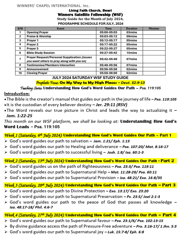 Homecell July 2024 - WSF Outline | PDF | Prayer | God