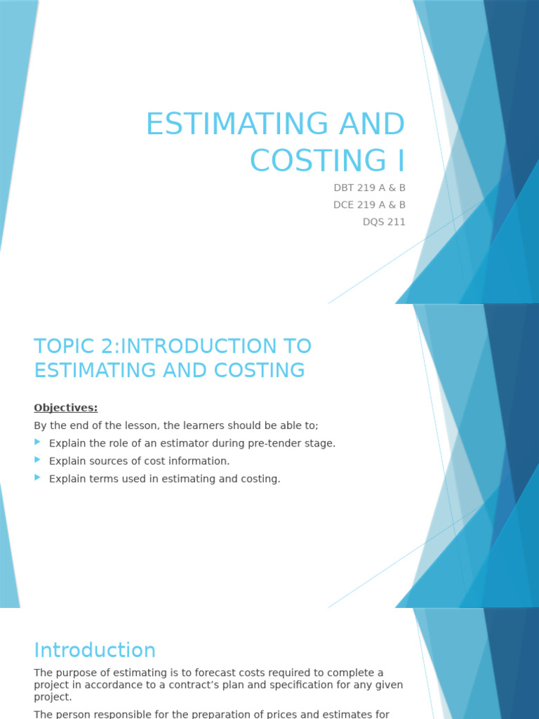Estimating and Costing I - Topic 2 | PDF | Cost | Prices