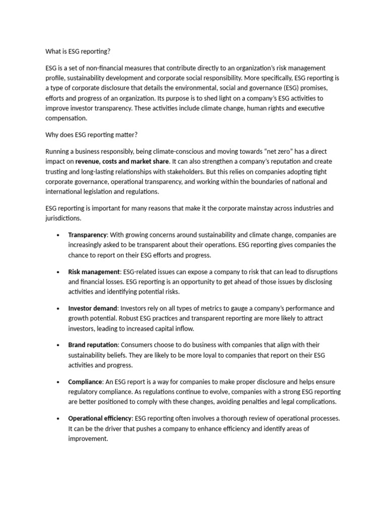 Esg Reporting Pdf Business Economies