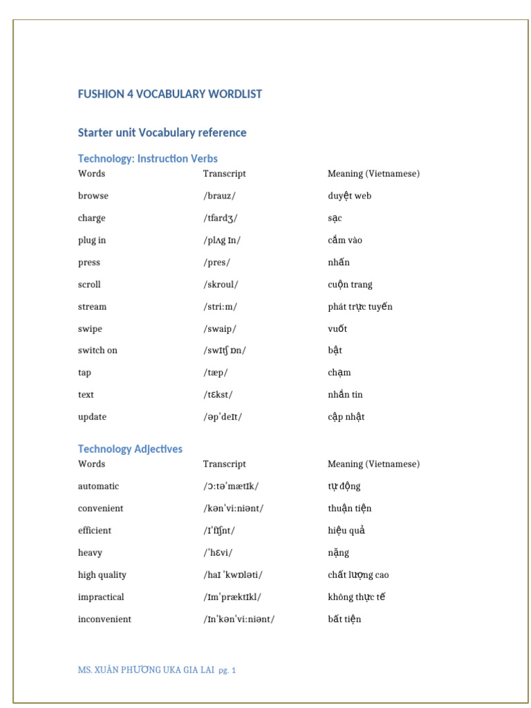 Starter_Unit_Vocabulary_Reference | PDF
