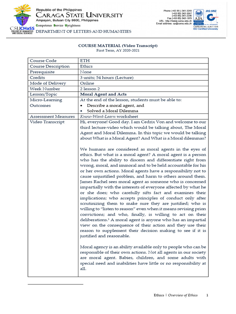 Transcript. Moral Agent and Moral Dilemma | PDF | Morality | Social ...