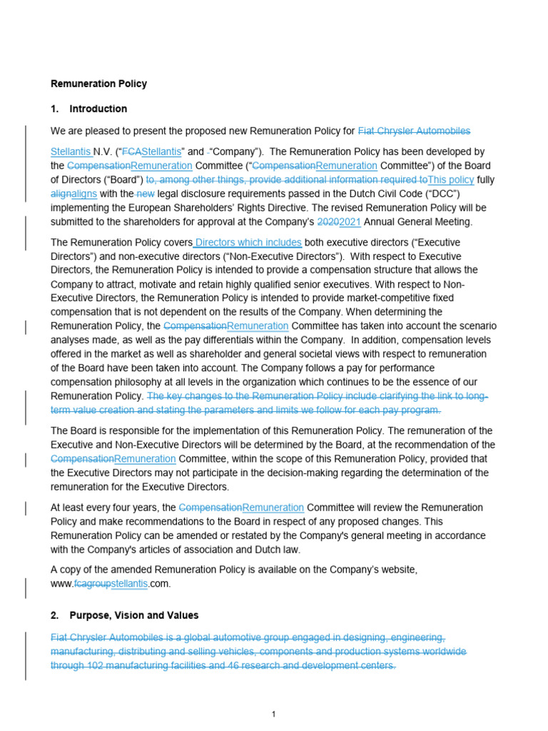 Stellantis Proposed Remuneration Policy With Changes | PDF | Salary ...