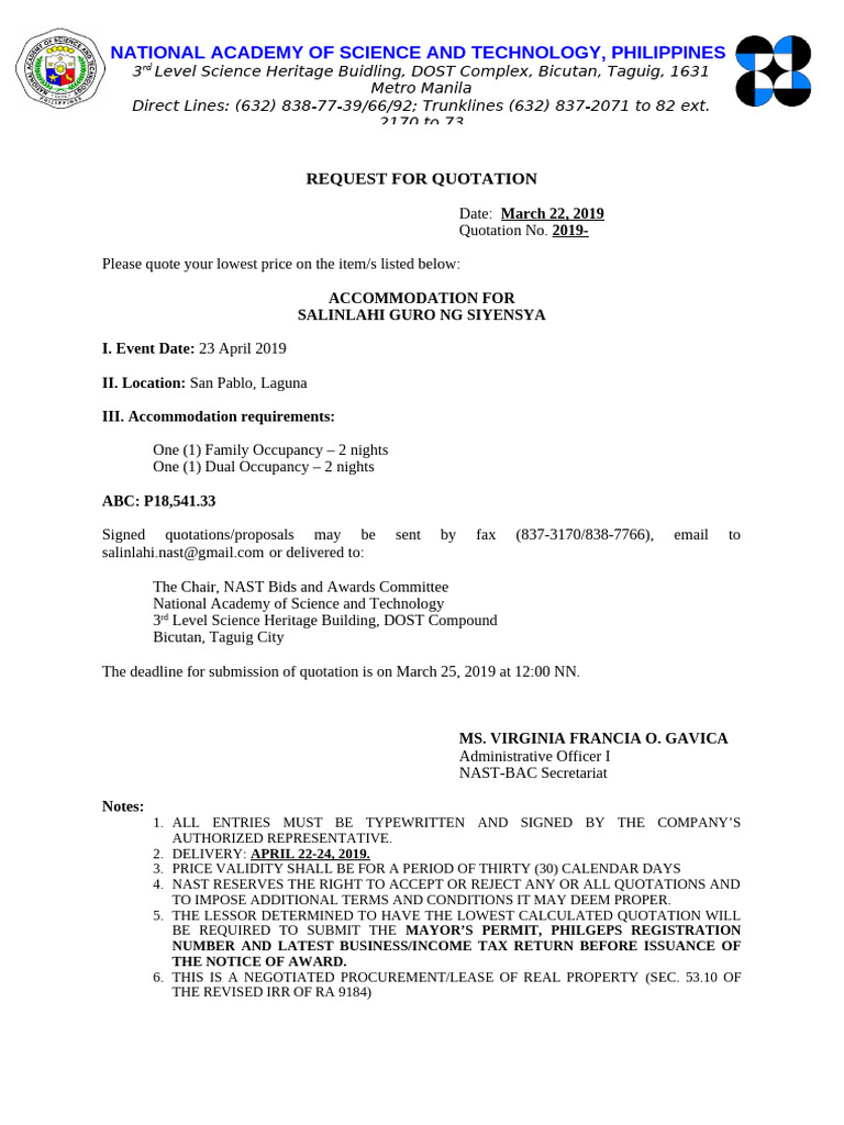 Annex C-RFQ Venue (Template) | PDF | Government Finances | Taxes