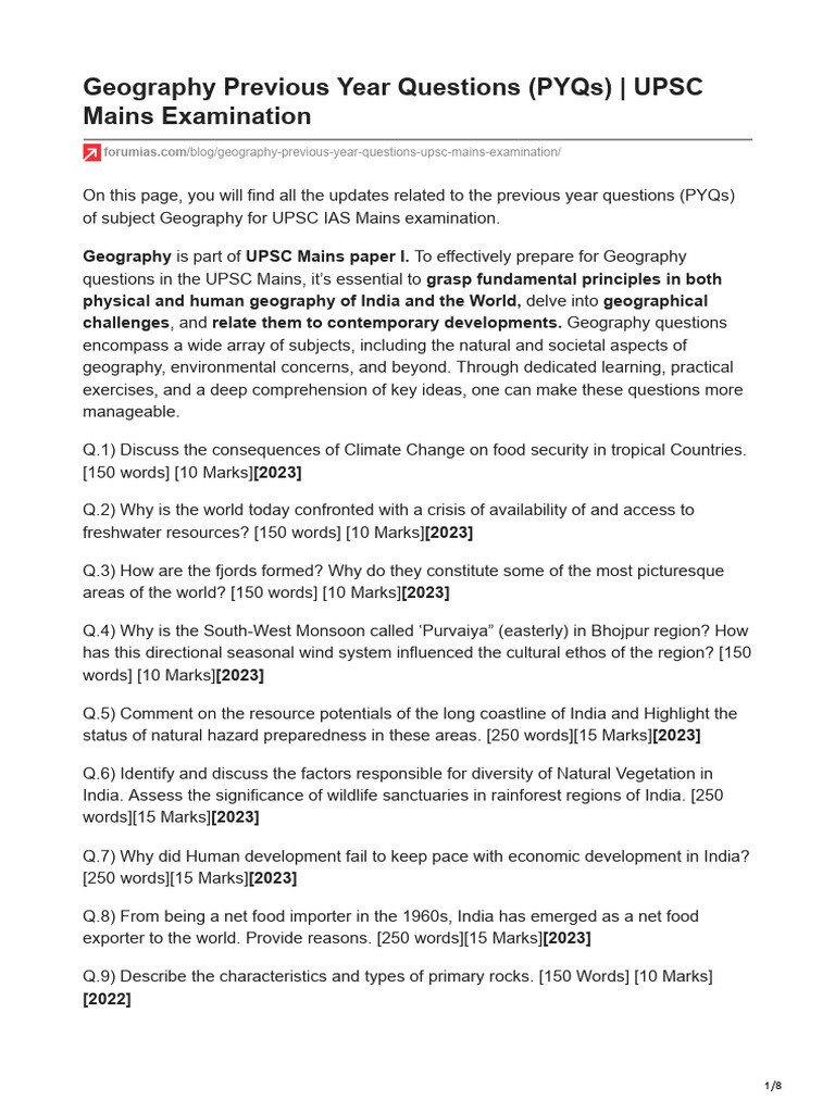 Geography Pyq | PDF | Himalayas | Geography