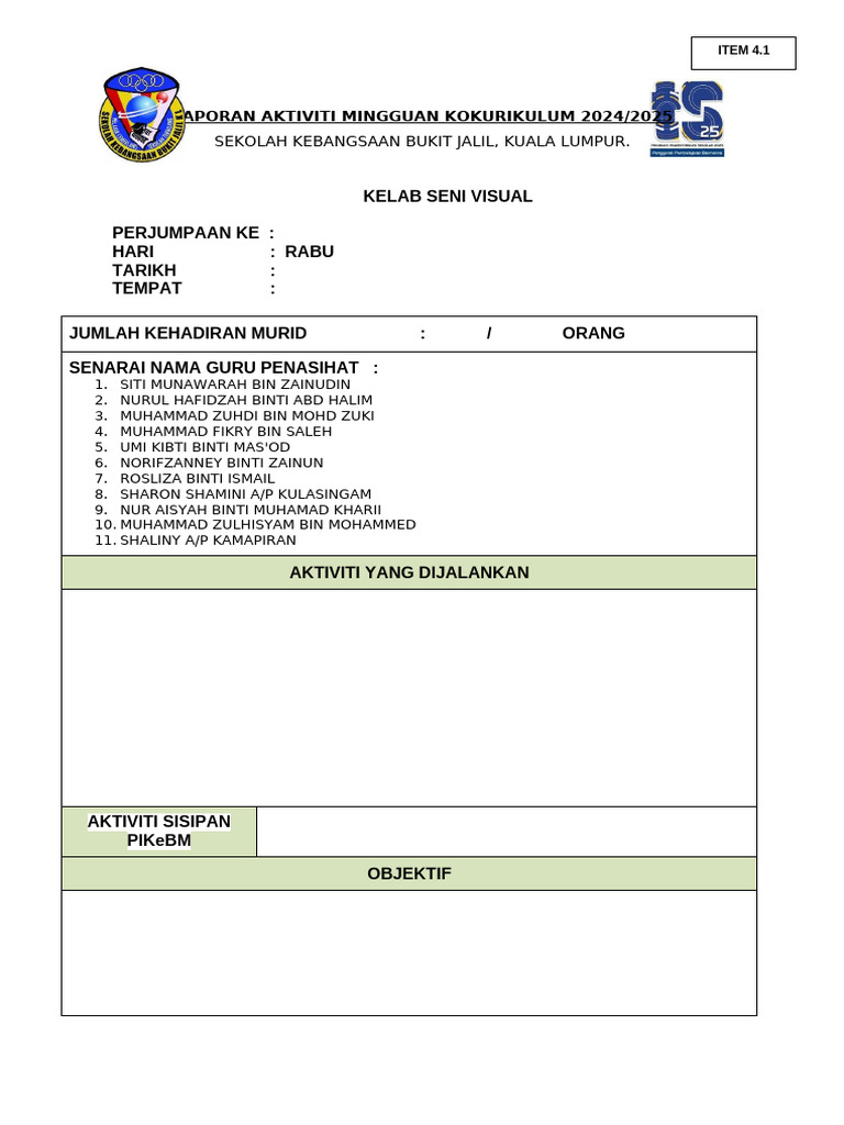 Tapak Laporan Aktiviti Kelab Persatuan 2024 | PDF
