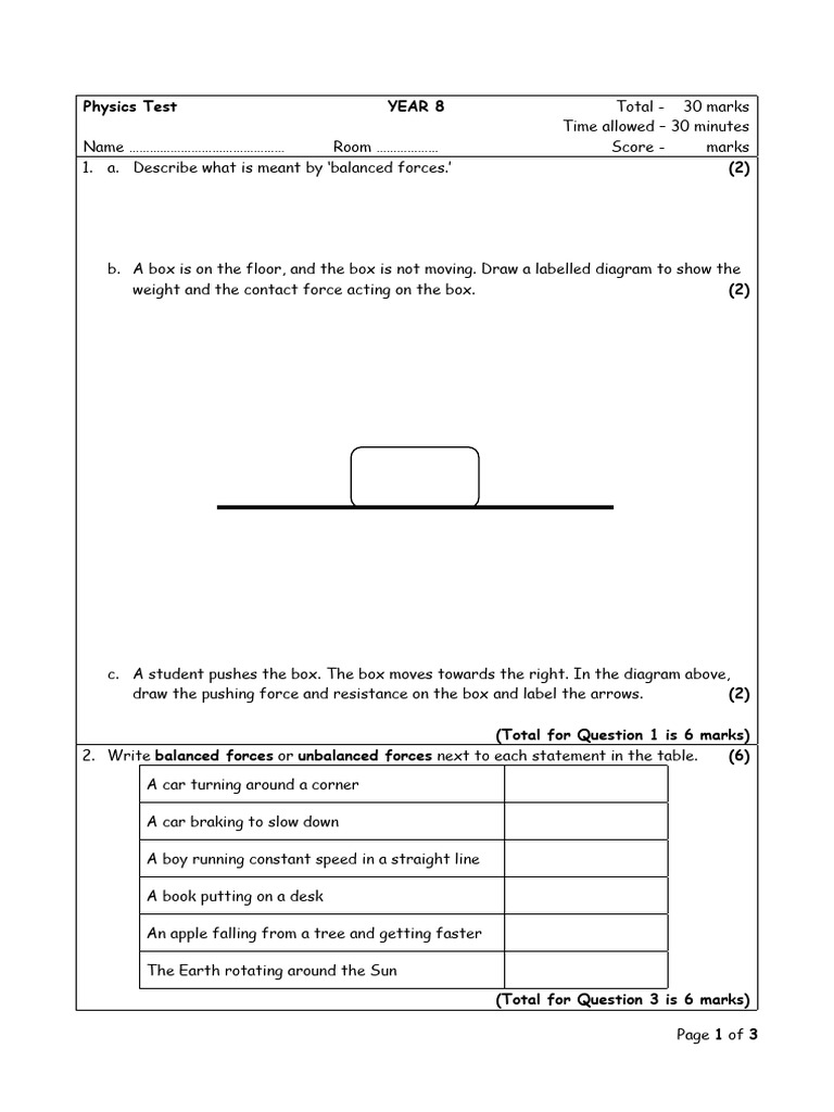 [Y8-P] Test 1 | PDF | Force | Speed