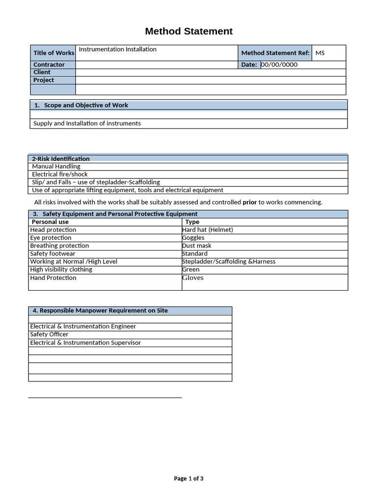 Instrumentation Installation Method Statement | PDF | Personal ...