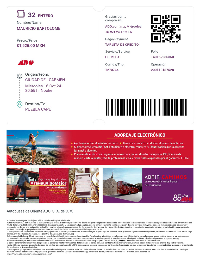 Tu Boleto ADO | PDF