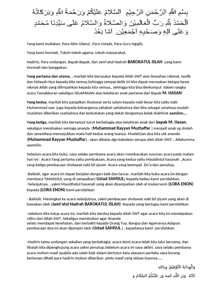 Bacaan MC Selapanan | PDF