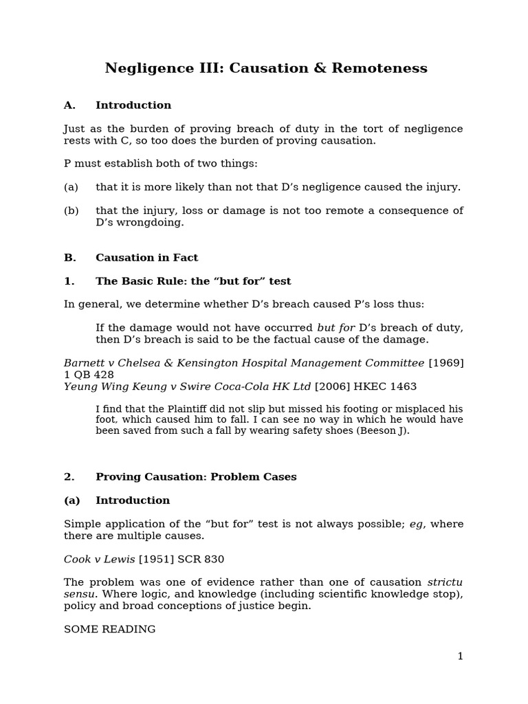 Causation and Remoteness | PDF | Causation (Law) | Negligence
