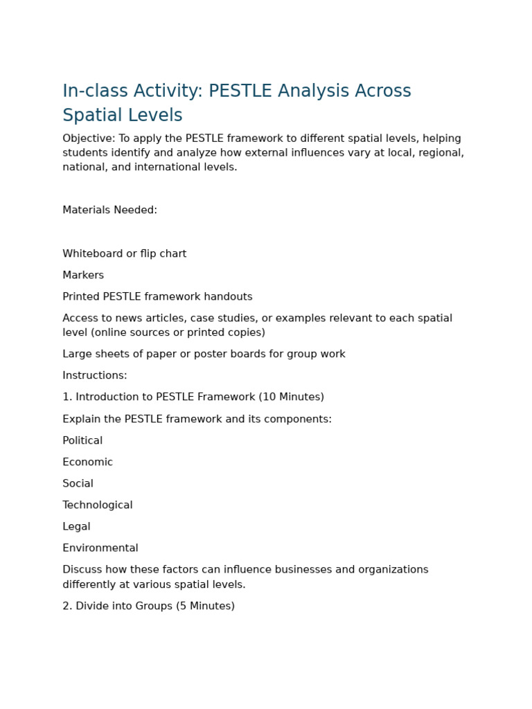 In-Class Activity - PESTLE Analysis Across Spatial Levels | PDF | Human ...