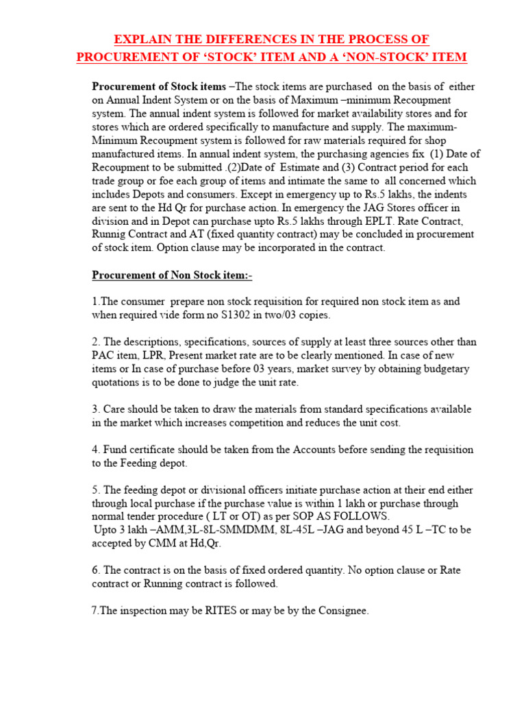 Stock vs Non-Stock Item Procurement | PDF