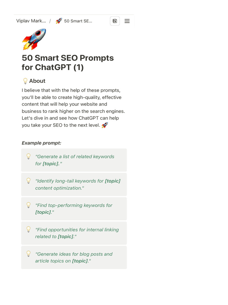 ? 50 Smart SEO Prompts For ChatGPT | PDF | Search Engine Optimization | Hypertext