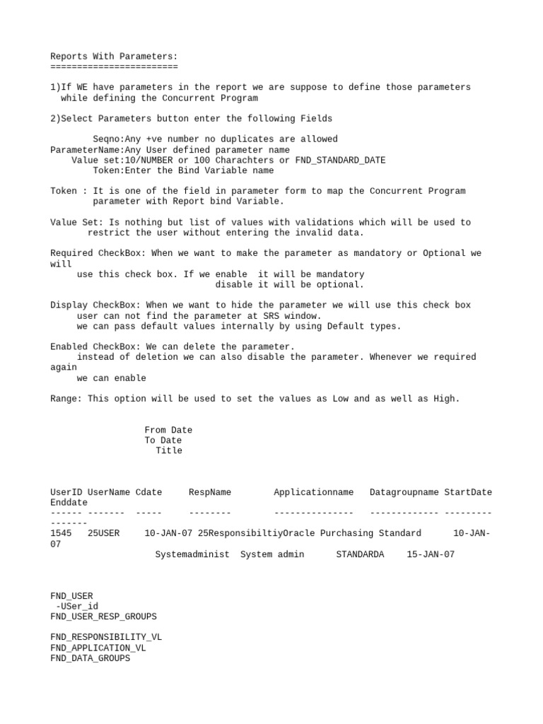 Configuring Report Parameters in Concurrent Programs | PDF | Parameter (Computer Programming ...