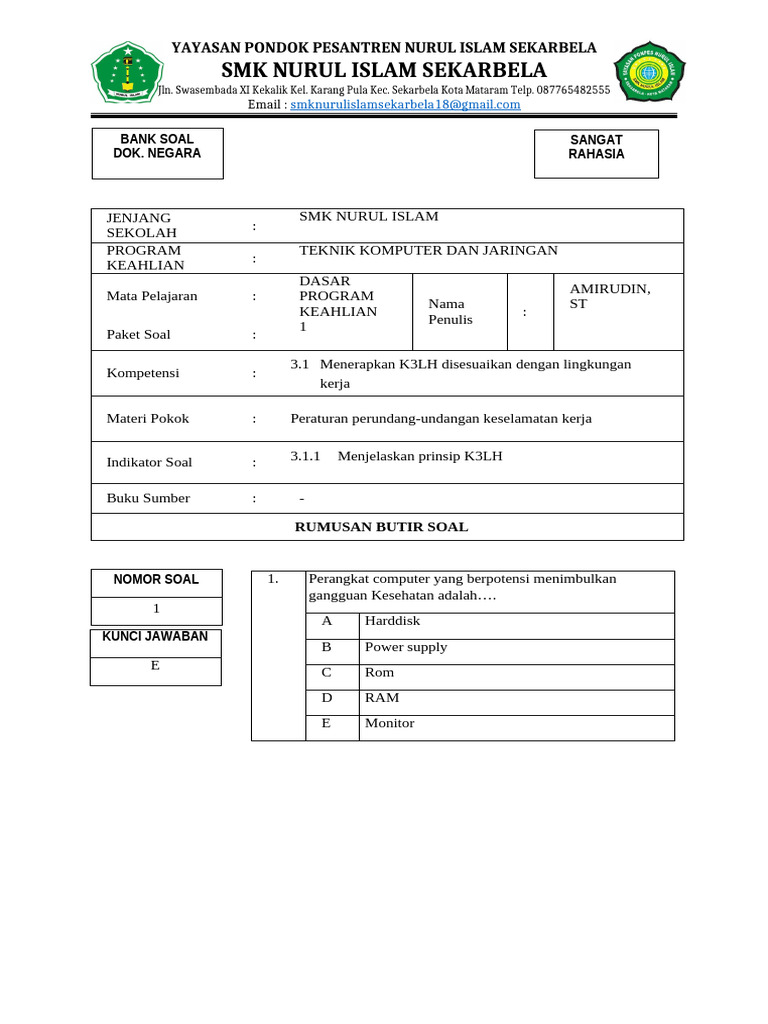 Kartu Soal KJD | PDF