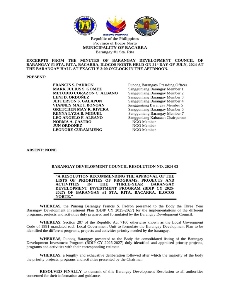 BDIP 2025 2027 Resolution 2024 FINAL | PDF | Parliamentary Procedure ...