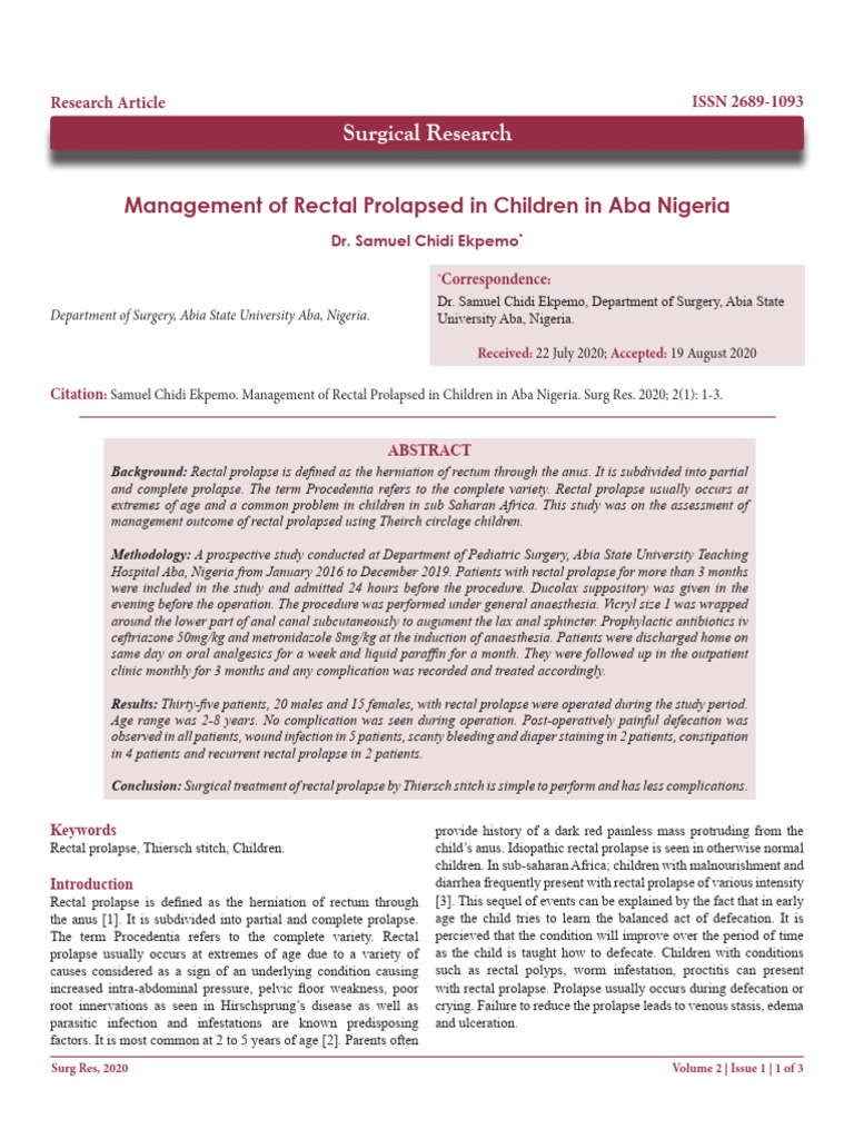 Management of Rectal Prolapsed in Children in Aba Nigeria | PDF ...