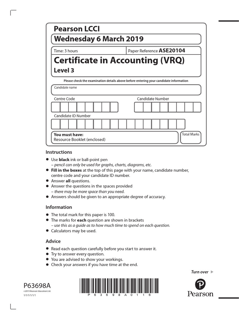 LCCI Level 3 Accounting Exam Paper | PDF | Computing