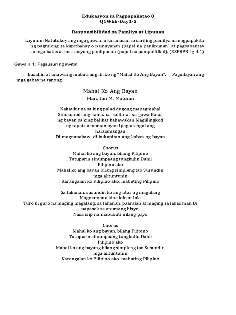 ESP 8 Quarter 1 Week 6 | PDF