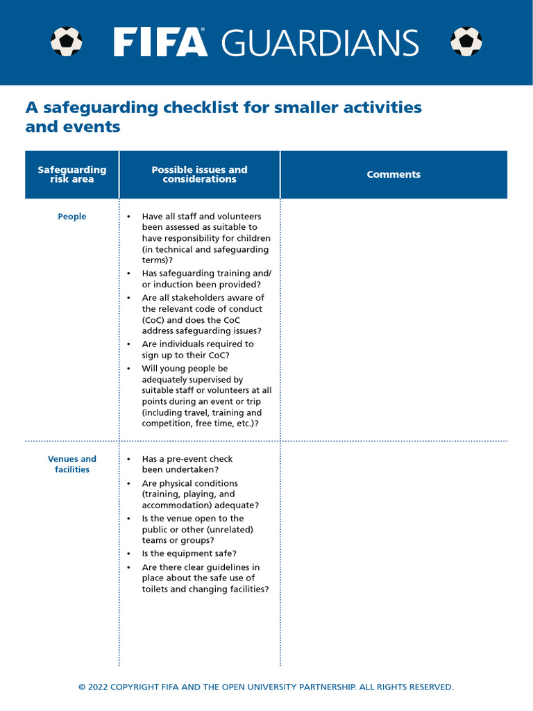 Safeguarding Checklist For Smaller Activities and Events | PDF