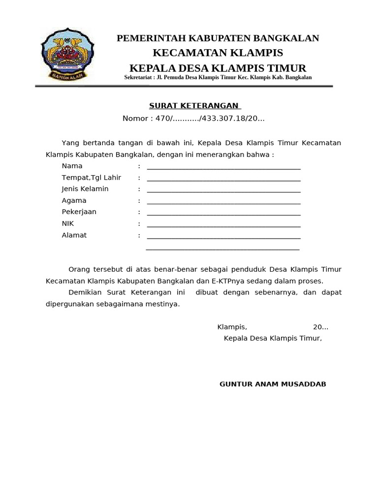 Surat Keterangan E-KTP Dalam Proses | PDF