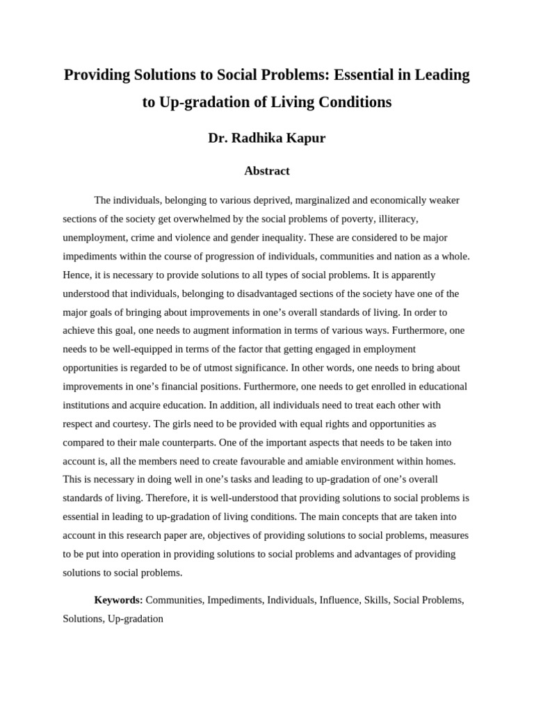 Providing Solutions To Social Problems | PDF | Violence ...