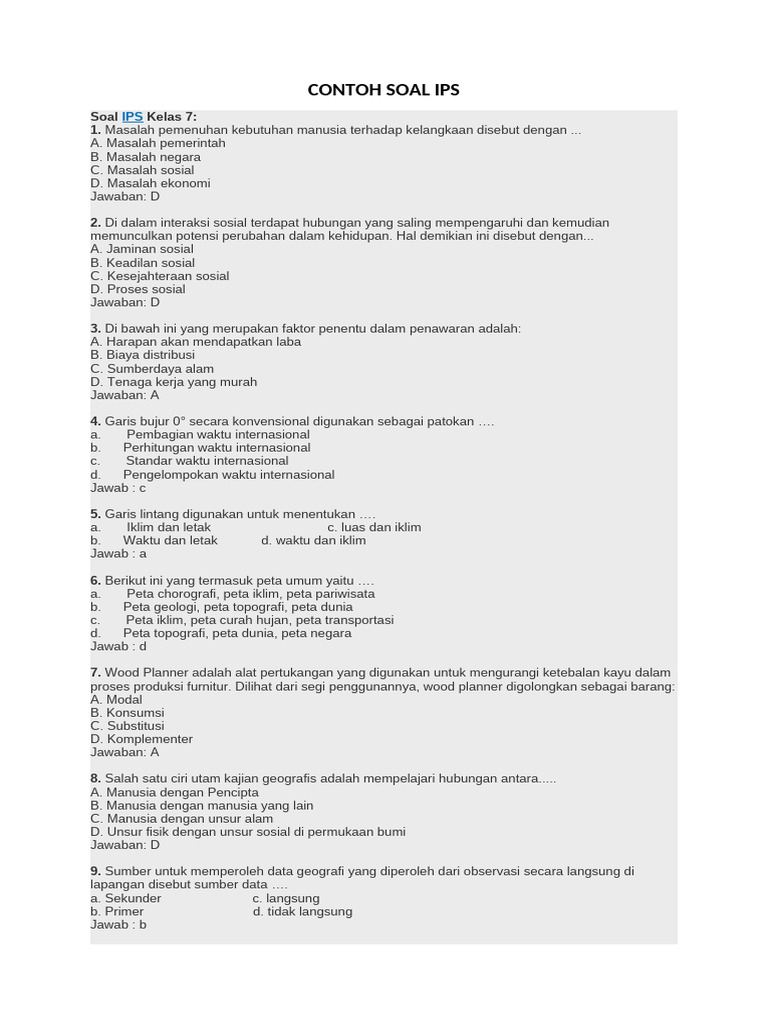 Contoh Soal Ips | PDF