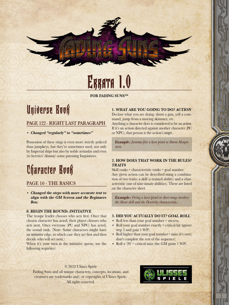 Fading Suns Errata v1.0 | PDF