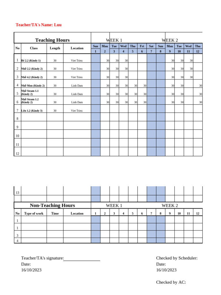 Luu October 2023 Timesheet | PDF