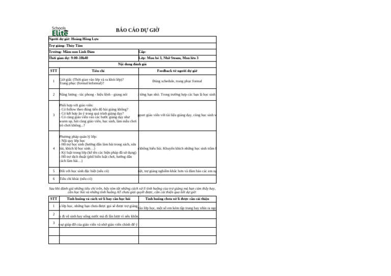 Peer Observation Template | PDF