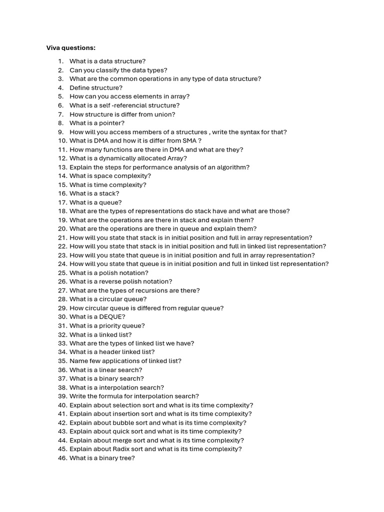 Expected Viva Questions | PDF | Queue (Abstract Data Type) | Algorithms