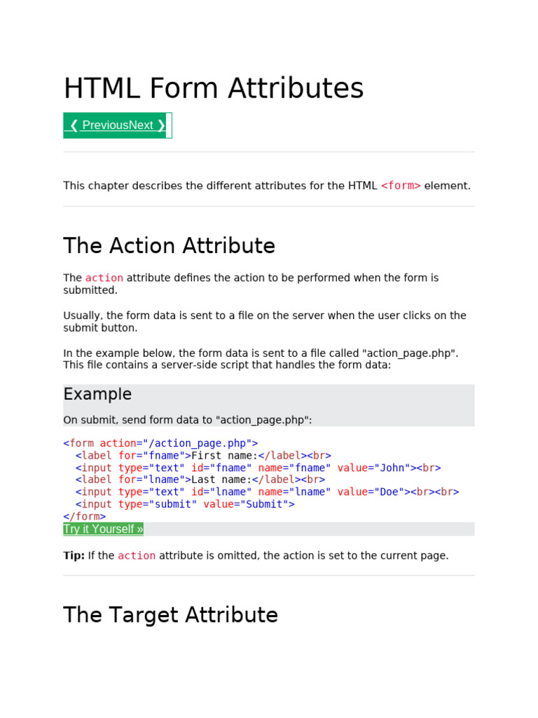 Forms Attribute HTML | PDF | Html Element | Software Engineering