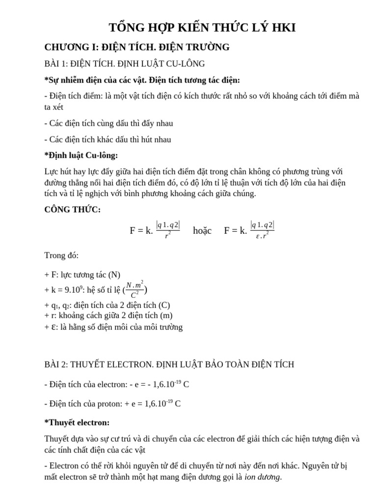 Tổng Hợp Kiến Thức Lý Hk1 | PDF