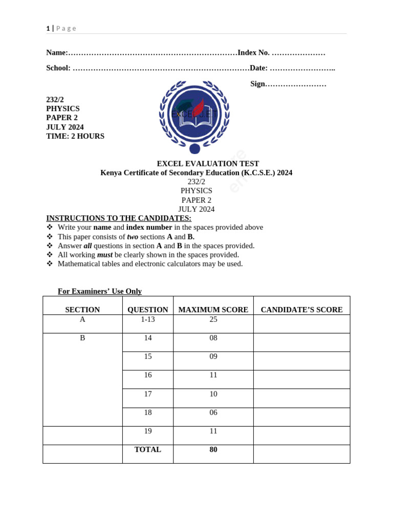Physics Excel Term 2 2024 | PDF | Optics | Electromagnetism