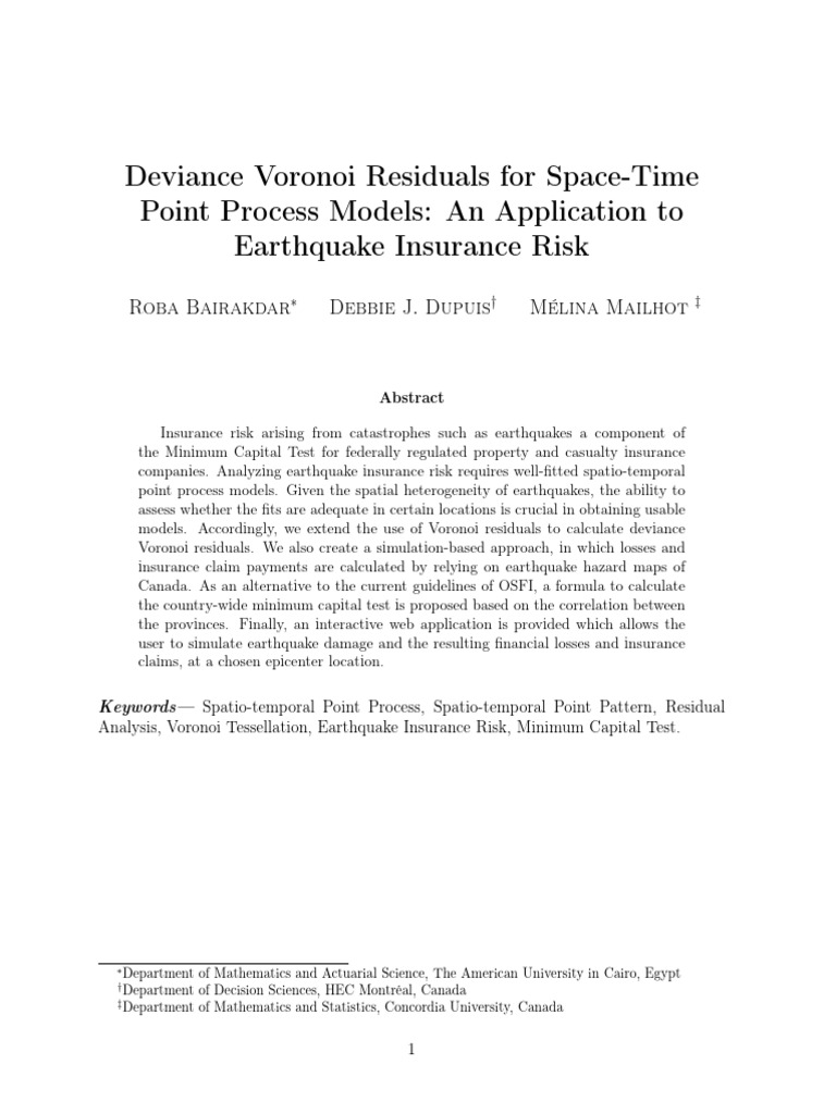 Deviance Voronoi Residuals For Space-Time Point Process Models: An Application To Earthquake ...