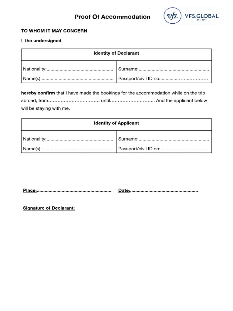 ITZA CForm Proof of Accommodation | PDF
