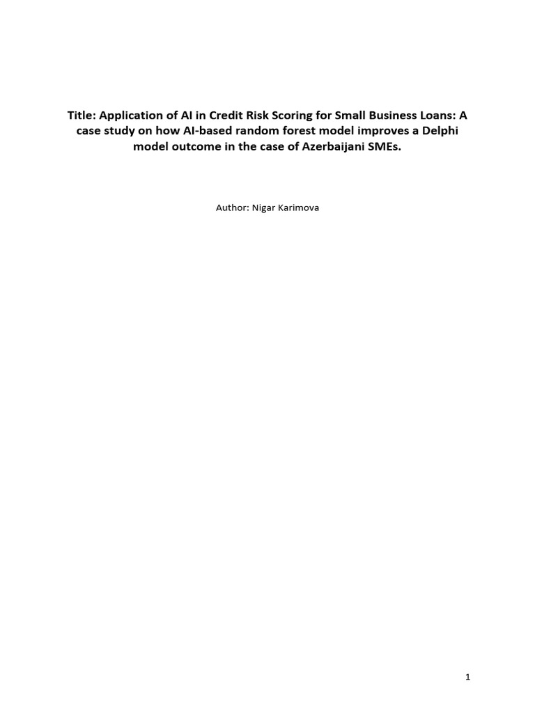 Application of AI in Credit Risk Scoring For Small Business Loans: A ...