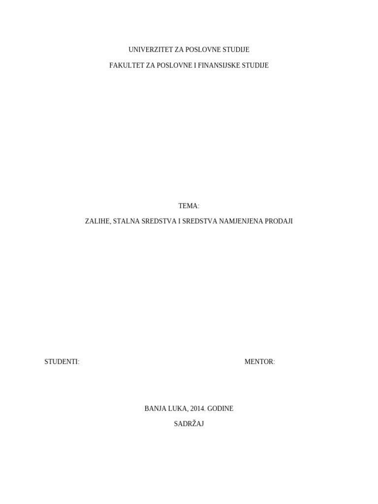 Seminarski - Zalihe | PDF