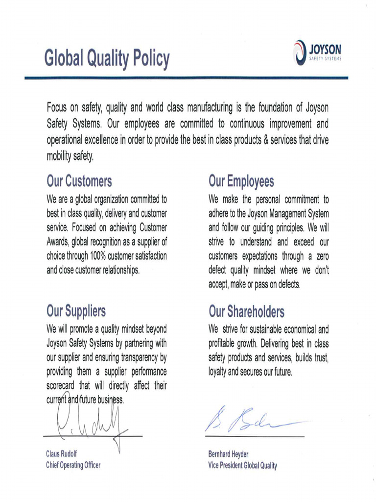 Global Quality Policy | PDF