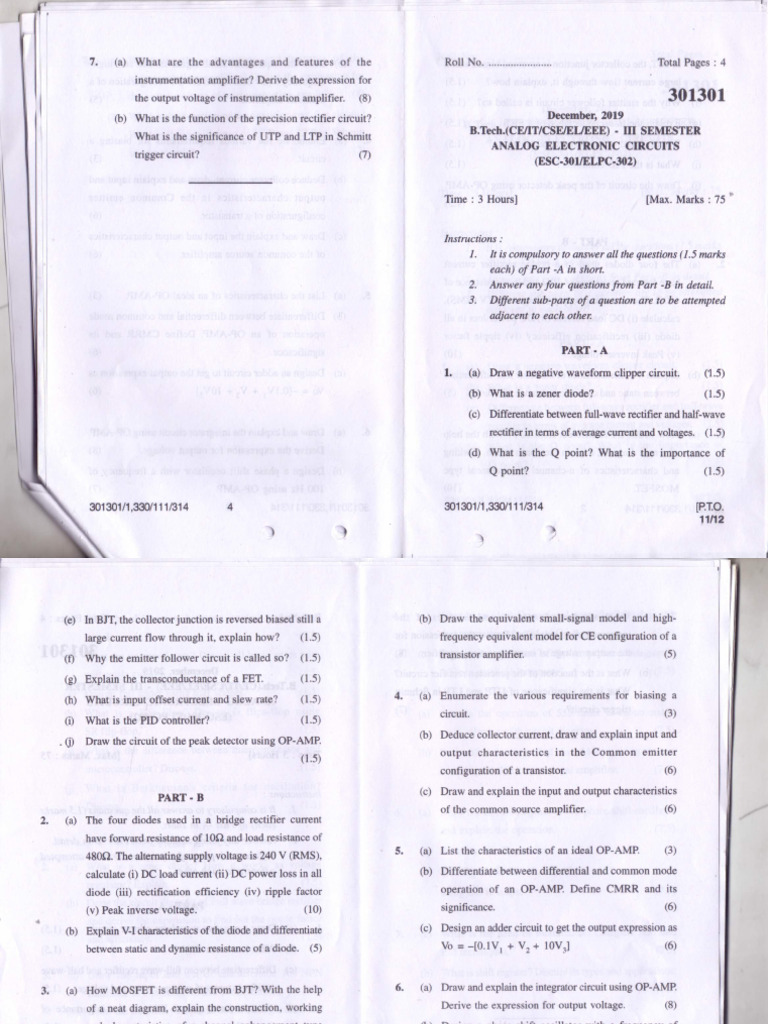 3rd Sem 2019-20, Analog electronic circuit | PDF