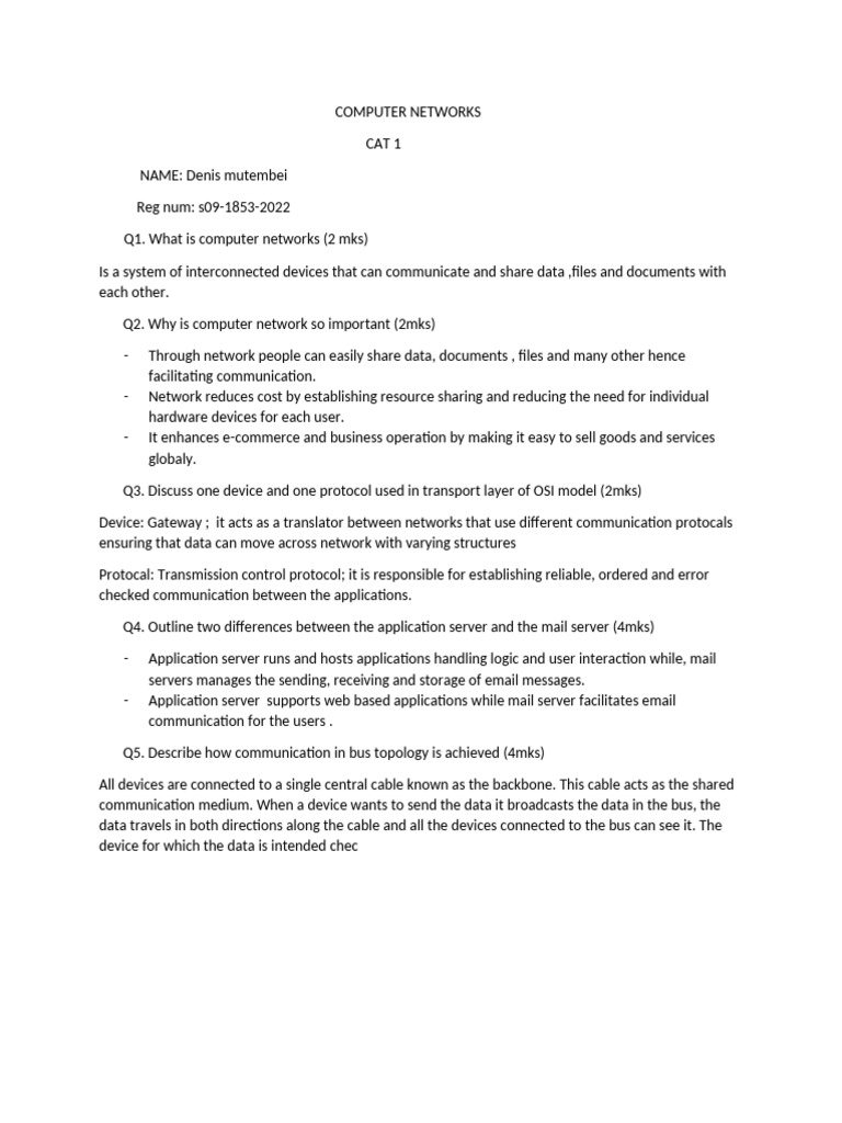 Computer Networks Basics Quiz | PDF