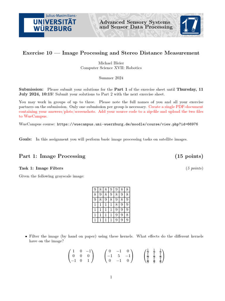AdvancedSensorySystems Exercise 10 | PDF | Vision | Multidimensional ...