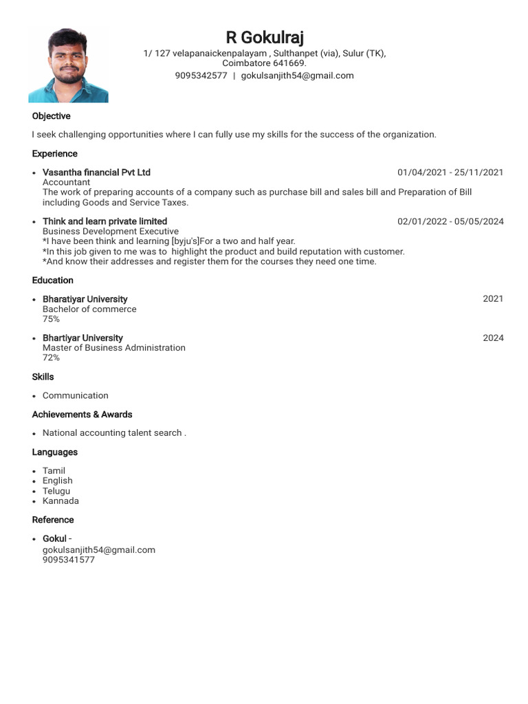 Career Profile: Gokulraj | PDF