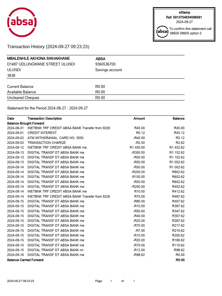 Savings Statement | PDF | Banking | Banking Technology