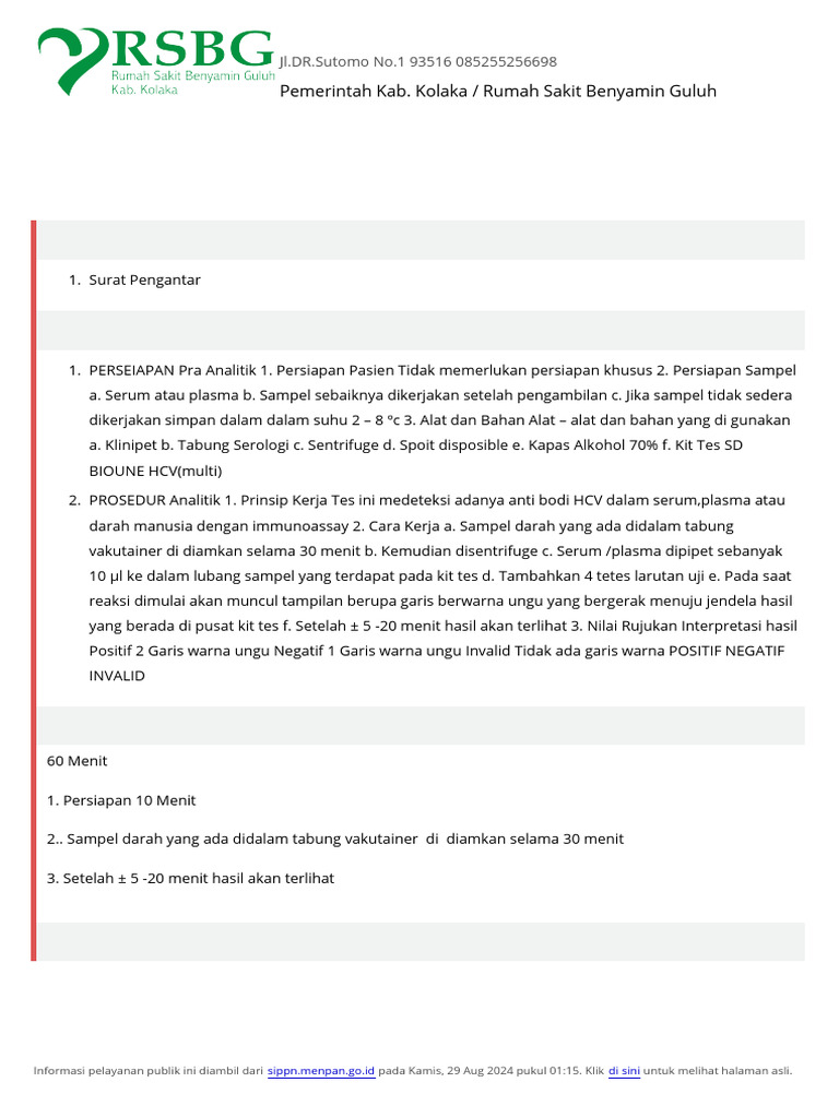 Unduh Standar Pelayanan - Pemeriksaan HCV | PDF