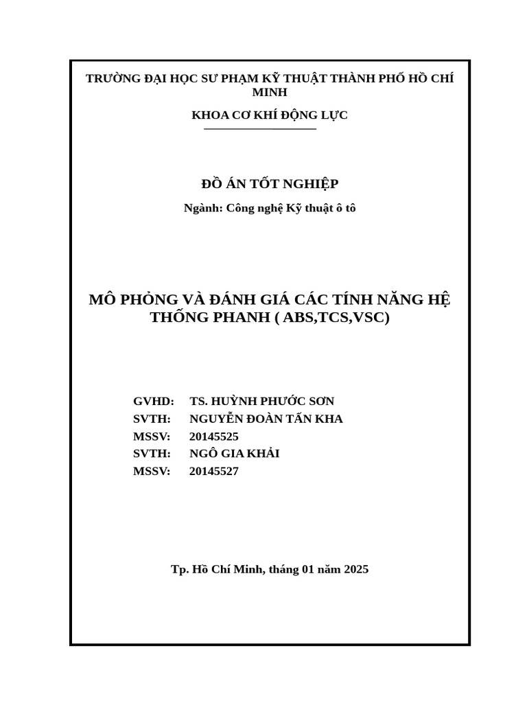 MÔ PHỎNG, ĐÁNH GIÁ TÍNH NĂNG CỦA HỆ THỐNG PHANH ABS,TCS,VSC | PDF