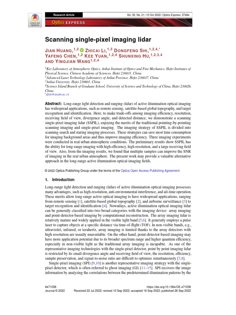 Scanning Single-Pixel Imaging Lidar | PDF | Lidar | Optical Resolution