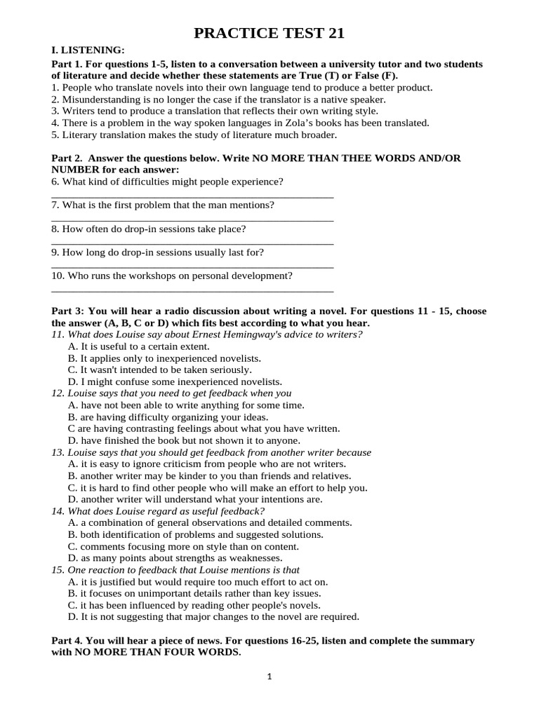University Literature Practice Test 21 | PDF | Teachers | Body Language